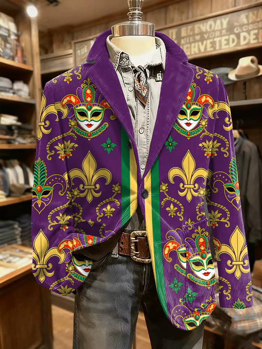 Men's Mardi Gras Fleur De Lis Mask Print Suit – gracestitchs